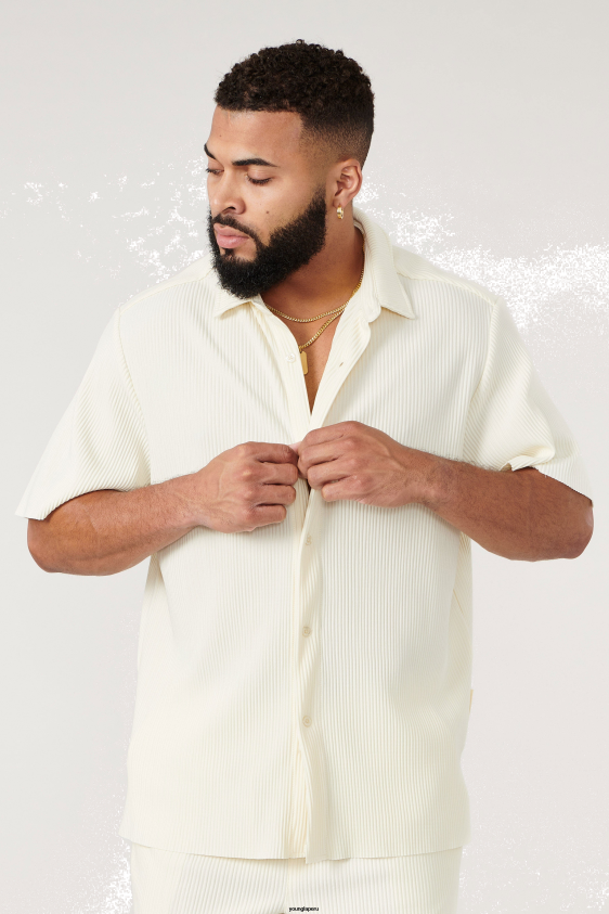 YoungLA ropa hombres crema 448 camisas de fiesta plisadas 8T60JL180 ...